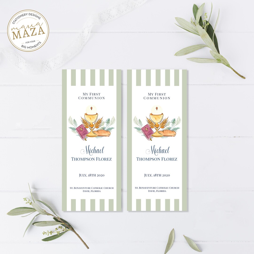First Holy Communion Bookmark Template, Bookmarks Personalized, First ...