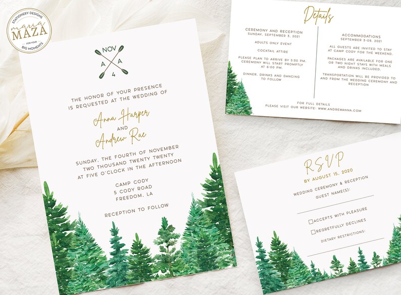 Pine Tree Wedding Invitation Greenery Wedding Invitation Set - Etsy