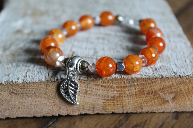 Fire Agate Beaded Stretch Bracelet, Orange Bead Bracelet, Agate ...