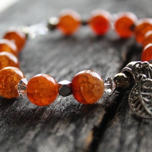 Fire Agate Beaded Stretch Bracelet, Orange Bead Bracelet, Agate ...