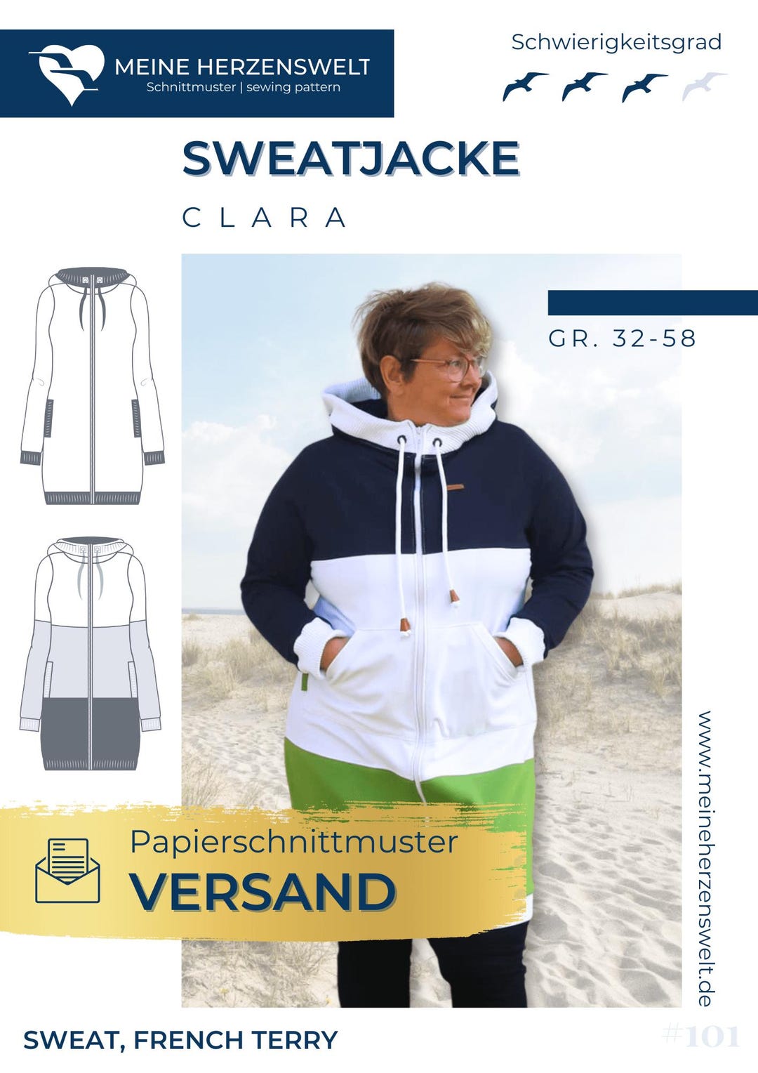 Women's Sweat Jacket – Paper Sewing Pattern – Sizes 32-58 – Clara #101 ...