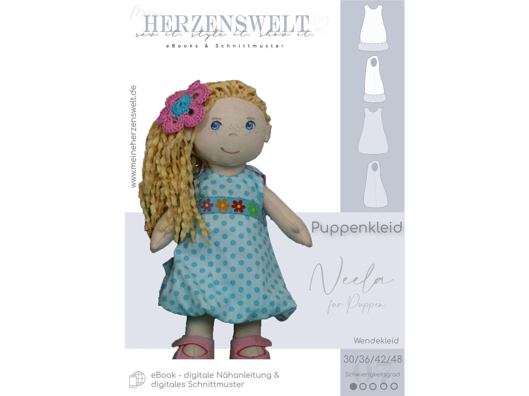 Doll Dress Children's Sewing Pattern Size 30-48 - Dolls NEELA #7 ...