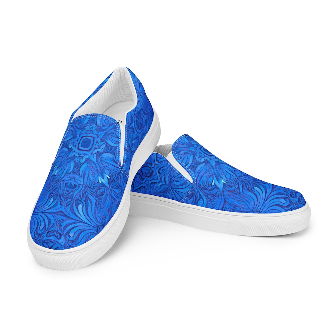Women's Electric Blue Canvas Slip-on Shoes, Perfect Shoes for Everyday Wear, Trendy Comfortable ...