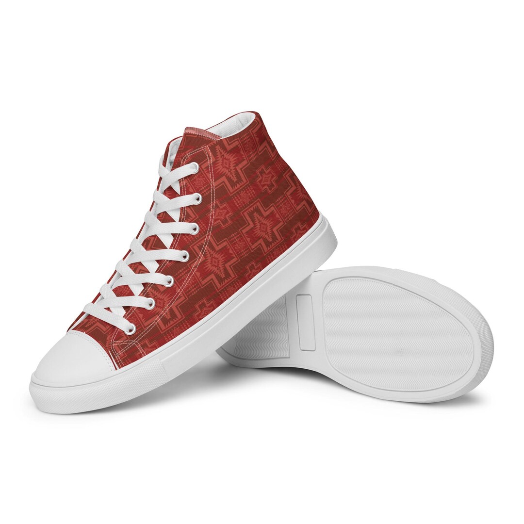 Men's Red High-top Shoes With Native American Design, Casual Footwear ...