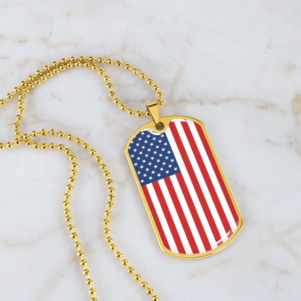 Patriotic American Flag Necklace, Dog Tag Style American Flag Jewelry ...