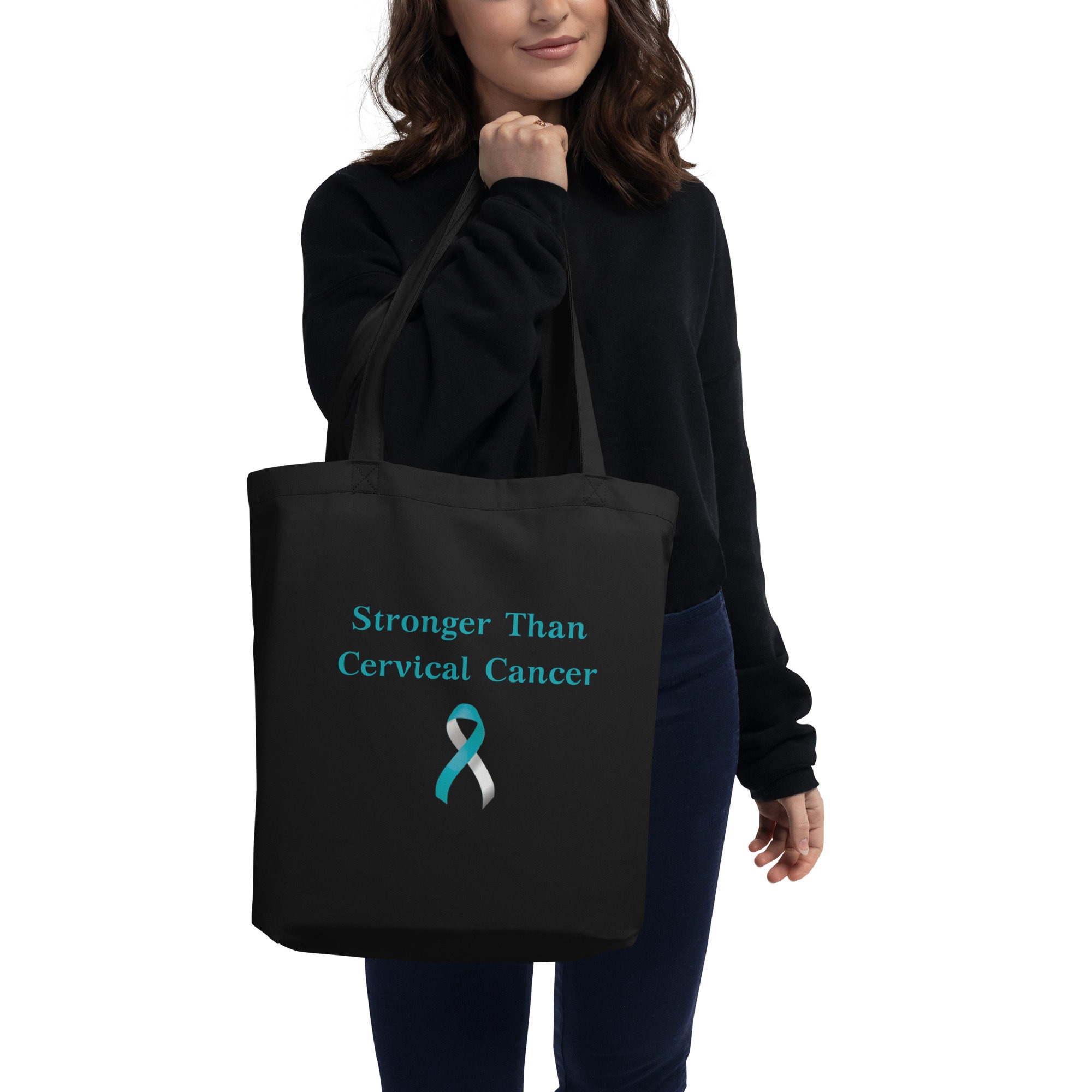 Stronger Than Cervical Cancer Canvas Eco Tote Bag, Cervical Cancer ...