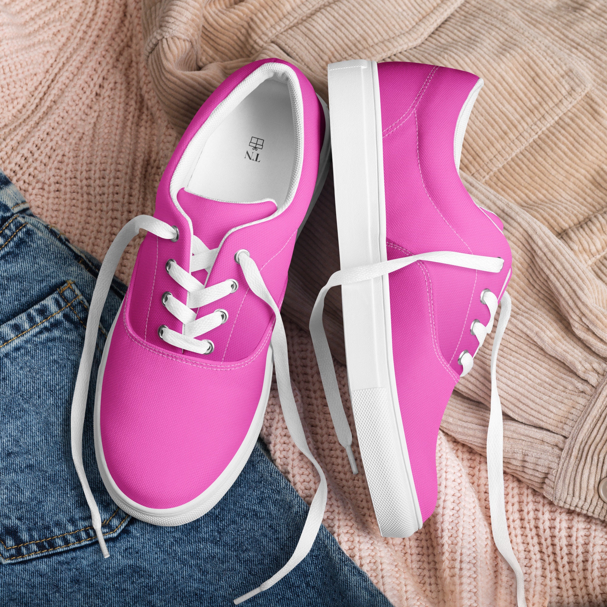 Dark Pink Lace-up Canvas Shoes for Women, Pink Canvas Shoes, Trendy ...