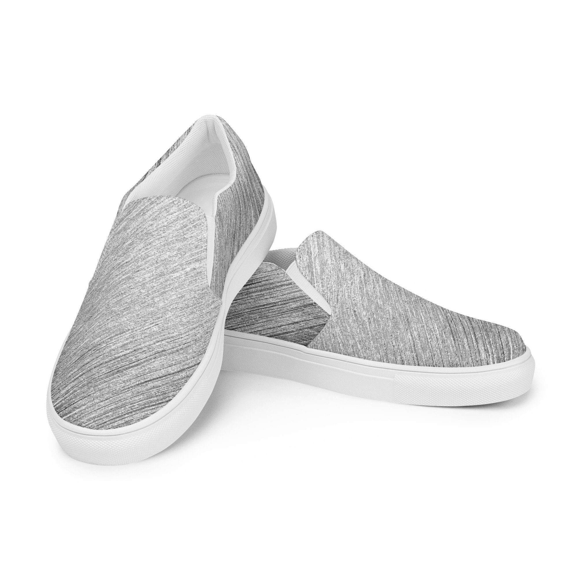 Silver Canvas Women's Shoes - Chic Silver Canvas Slip-ons, Unique ...