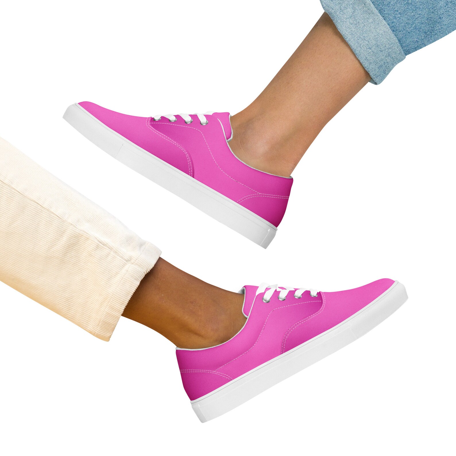 Dark Pink Lace-up Canvas Shoes for Women, Pink Canvas Shoes, Trendy ...
