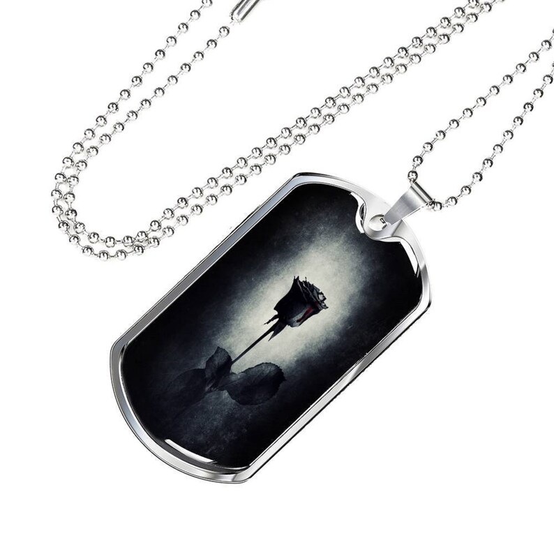 Black Rose Gothic Necklace, Black Rose Gothic Dog Tag Necklace - Etsy
