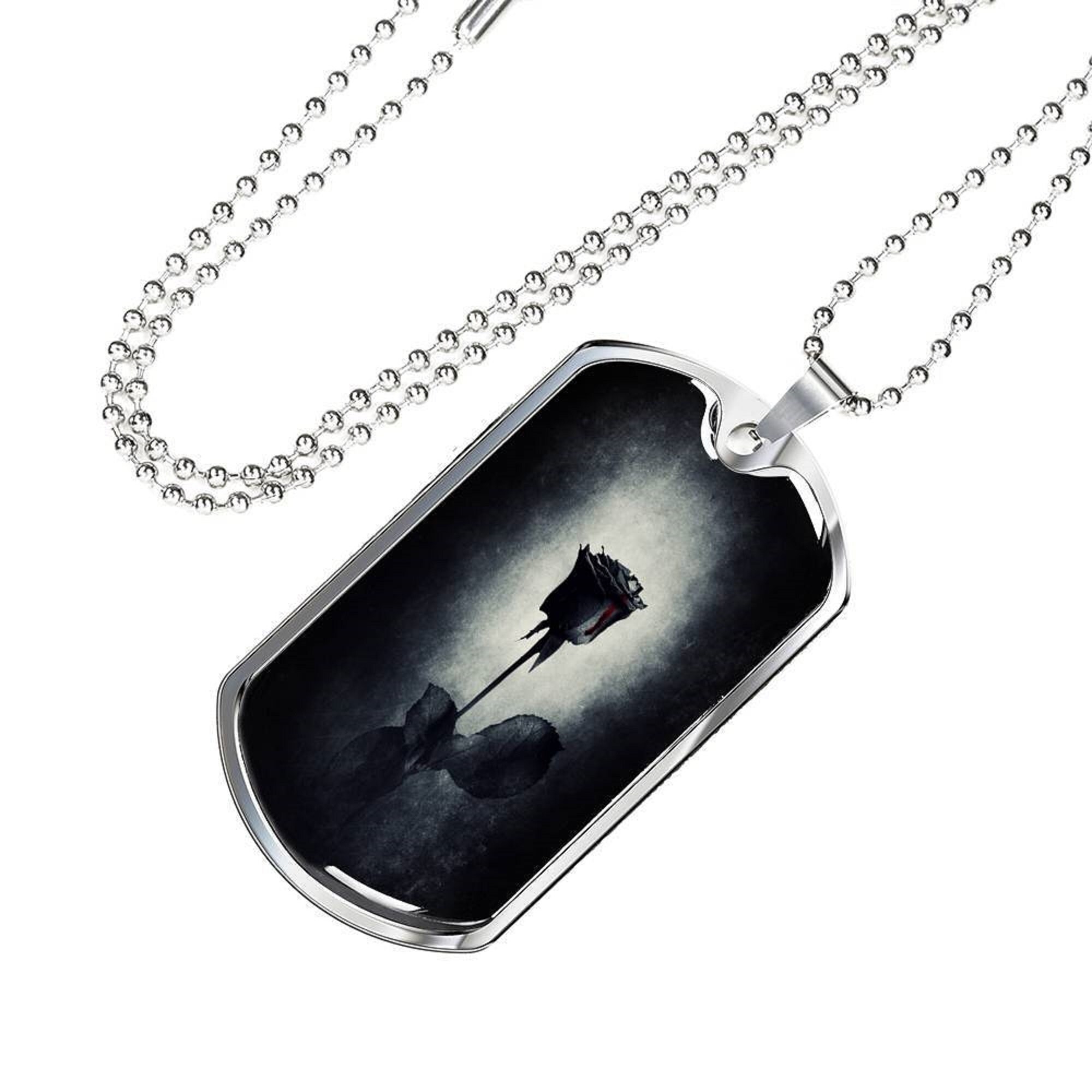 Black Rose Gothic Necklace, Black Rose Gothic Dog Tag Necklace - Etsy