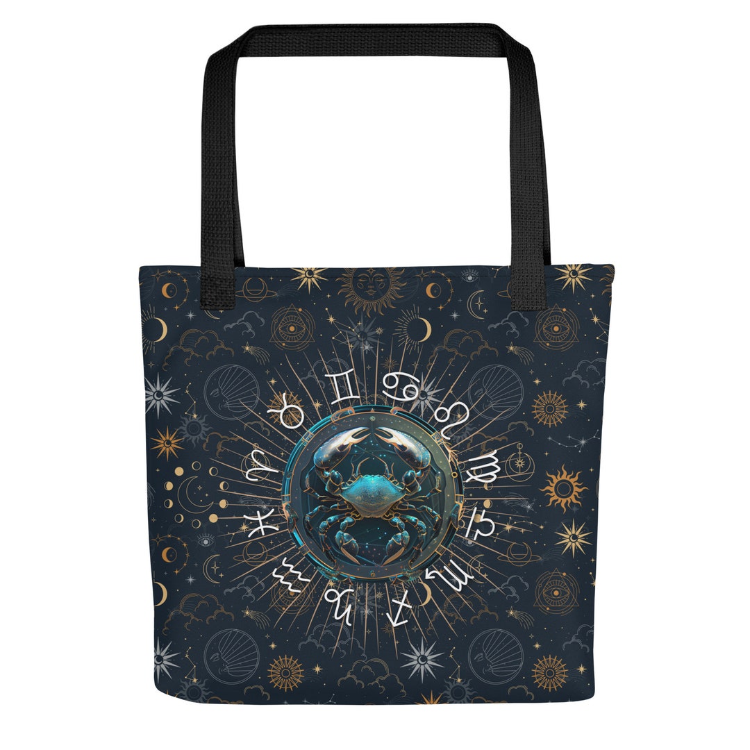 Cancer Zodiac Sign Tote Bag, Colorful All-over Pattern Zodiac Tote Bag ...