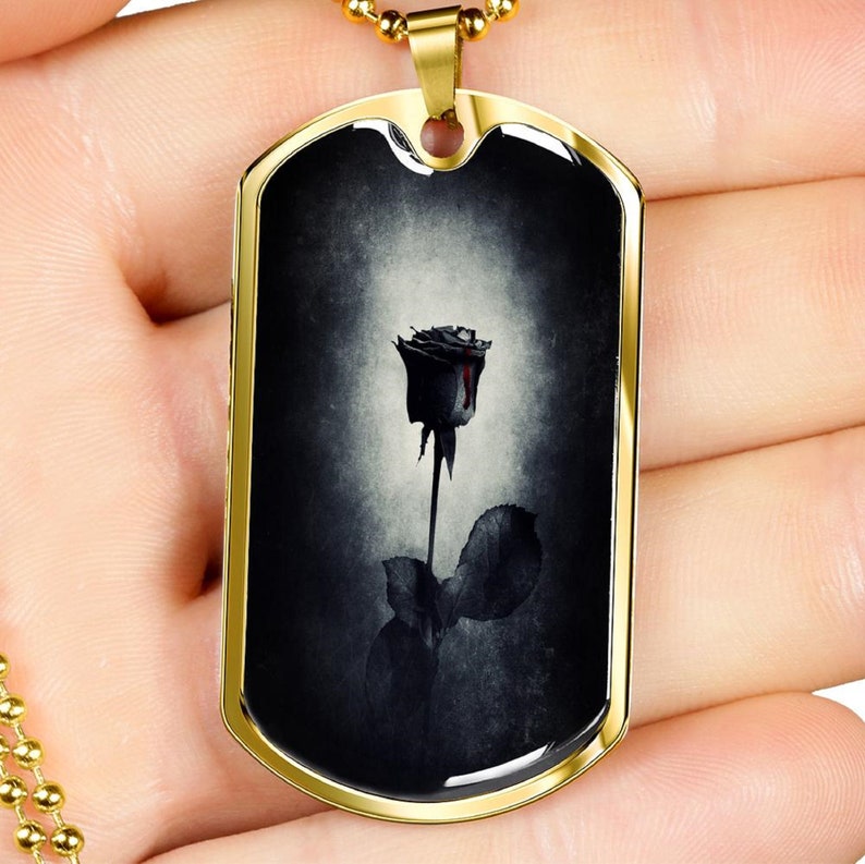 Black Rose Gothic Necklace, Black Rose Gothic Dog Tag Necklace - Etsy