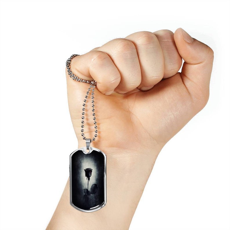 Black Rose Gothic Necklace, Black Rose Gothic Dog Tag Necklace - Etsy