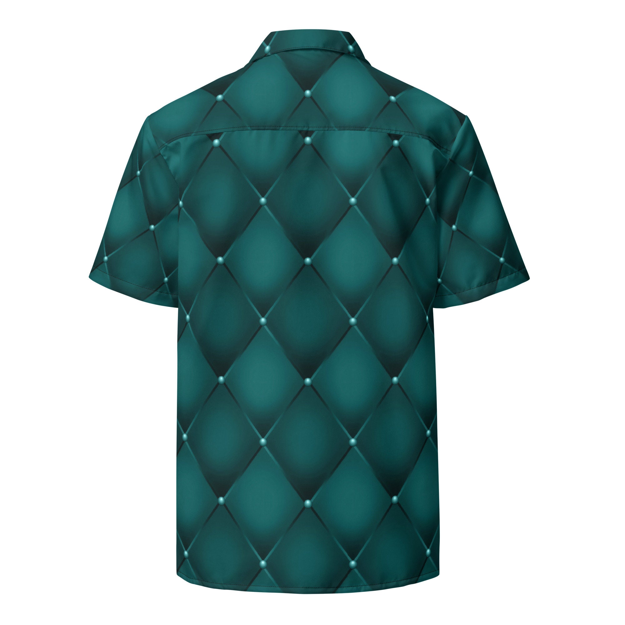 Unisex Clothing: Vibrant Turquoise Print Button-up, Trendy All-gender ...