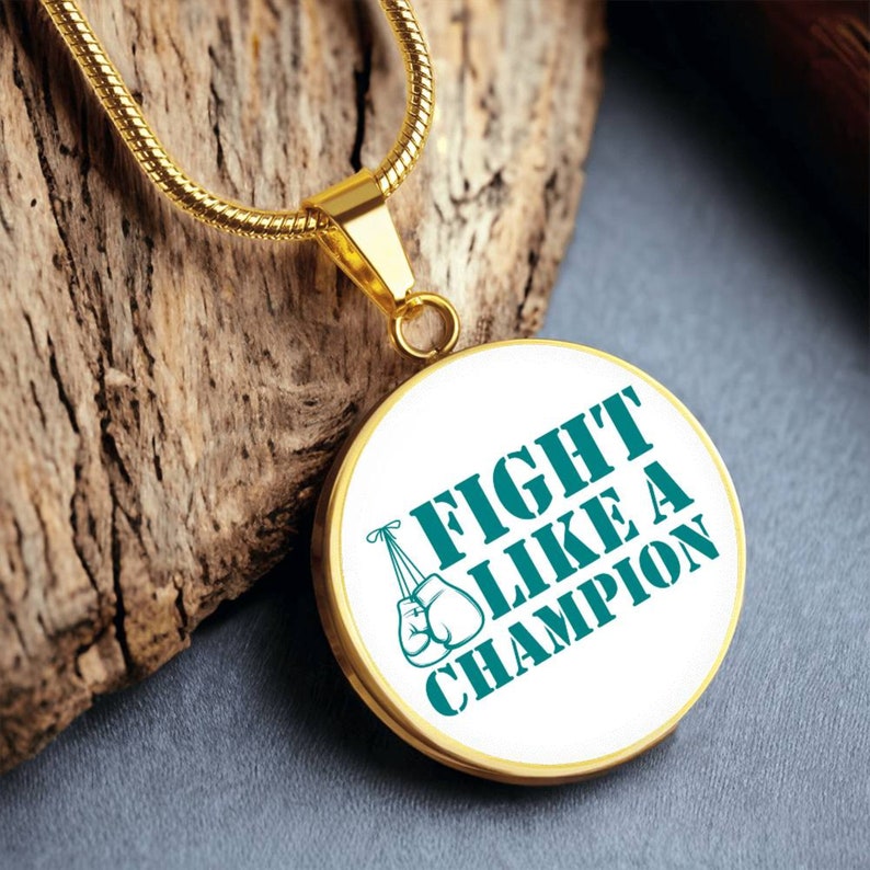 Fight Like a Champion Ovarian Cancer Pendant Necklace, Inspirational ...