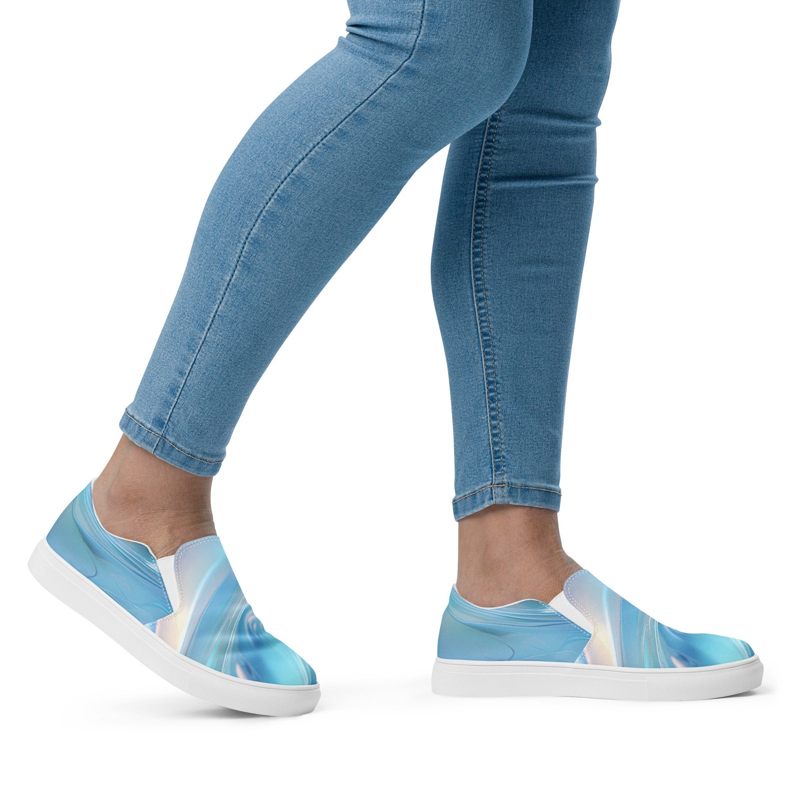 Women's Light Blue Slip-on Shoes, Artistic Graphic Canvas Flats ...