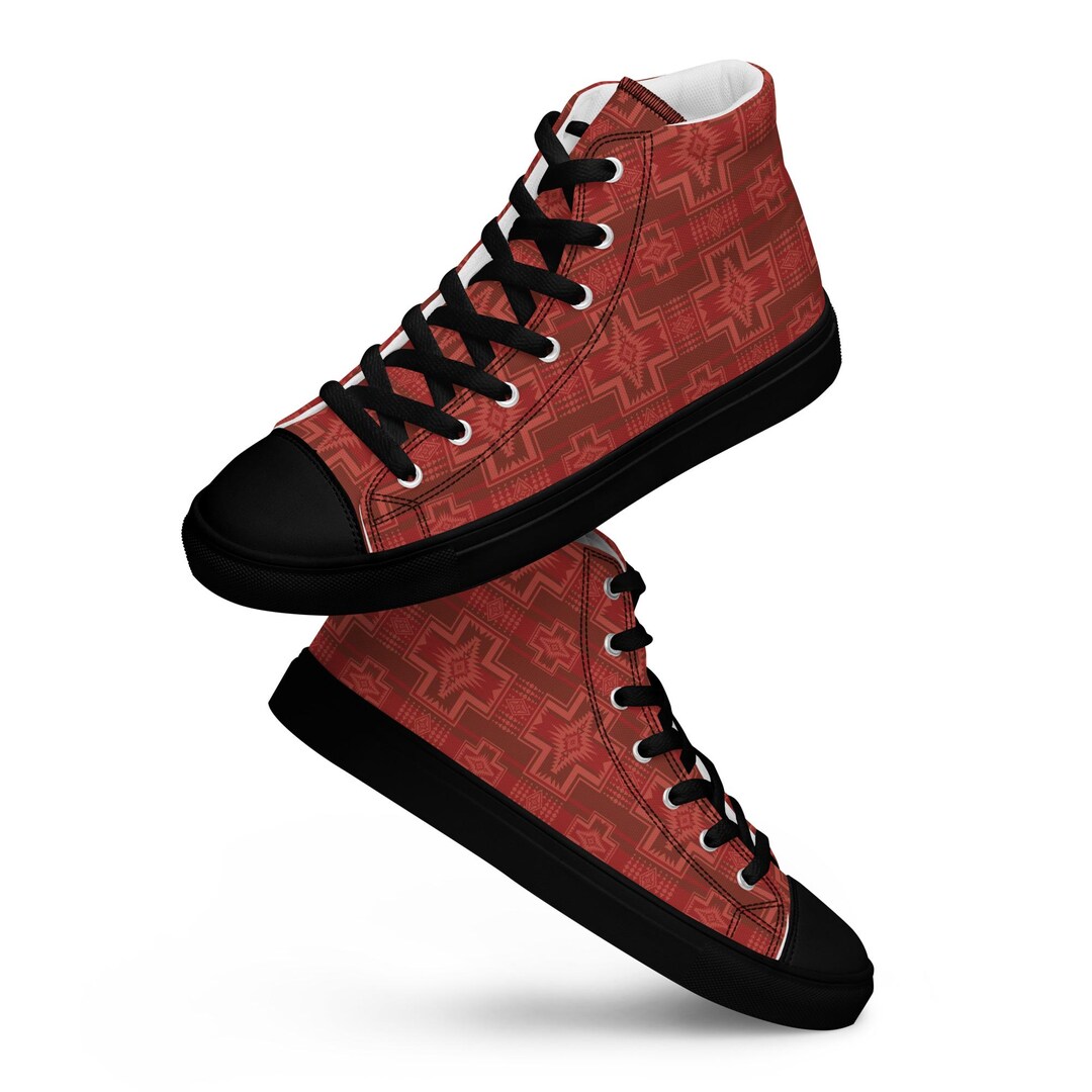 Men's Red High-top Shoes With Native American Design, Casual Footwear ...