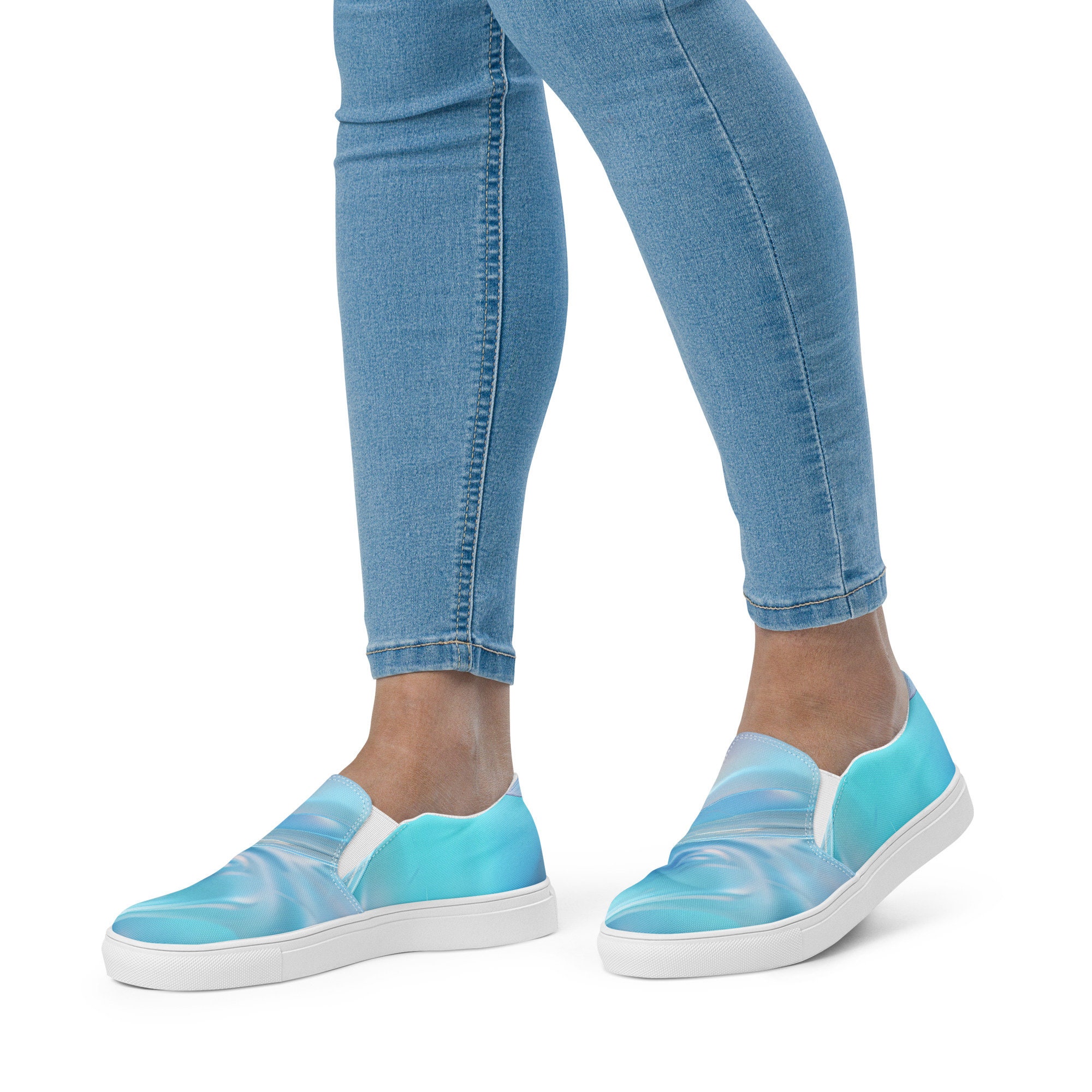 Women's Light Blue Slip-on Shoes, Artistic Graphic Canvas Flats ...