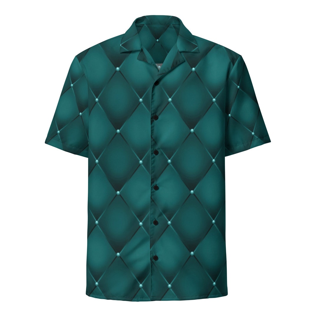 Unisex Clothing: Vibrant Turquoise Print Button-up, Trendy All-gender ...
