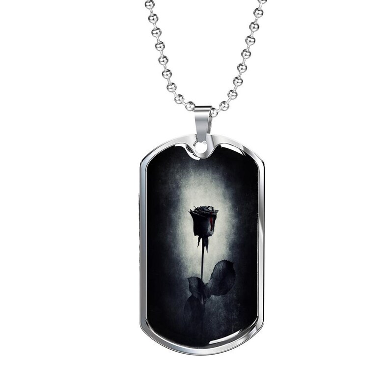 Black Rose Gothic Necklace, Black Rose Gothic Dog Tag Necklace - Etsy