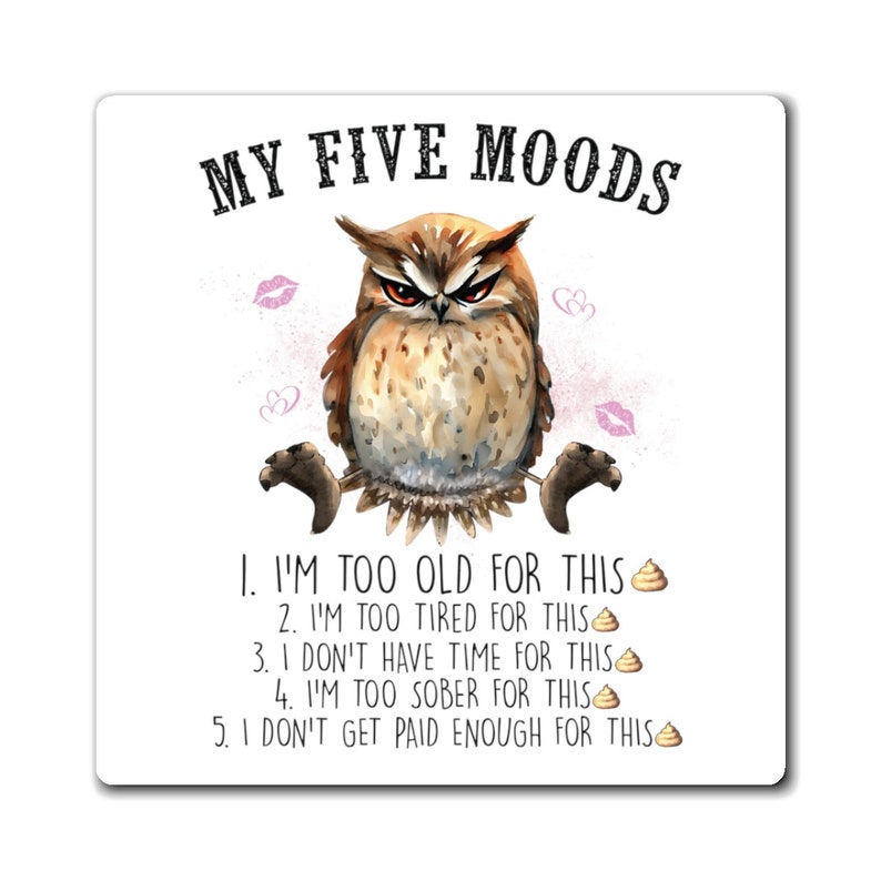 Hilarious 'my Five Moods' Magnet, I'm Too Old/tired/sober, Funny Quote ...