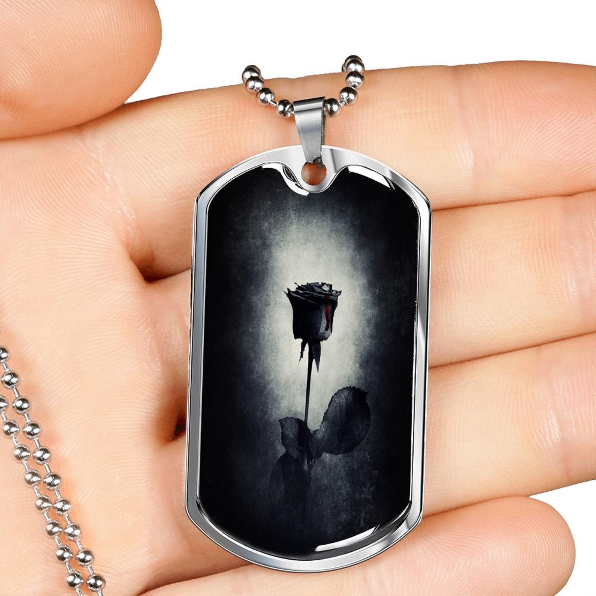 Black Rose Gothic Necklace, Black Rose Gothic Dog Tag Necklace - Etsy