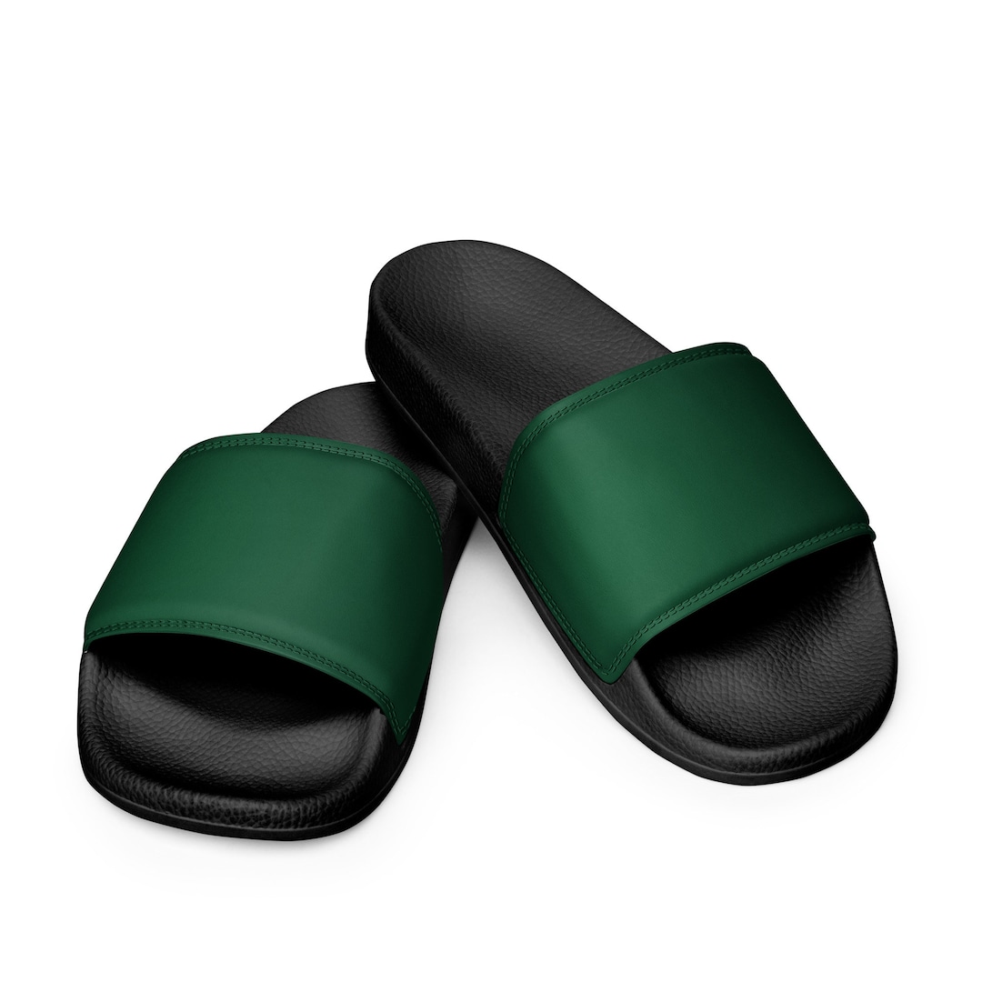 Men's Dark Green Slide Sandals, Perfect Gift for Him, Summer Slides for ...
