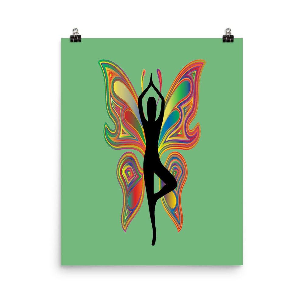 Yoga Tree Pose Butterfly Poster Wall Art - Etsy