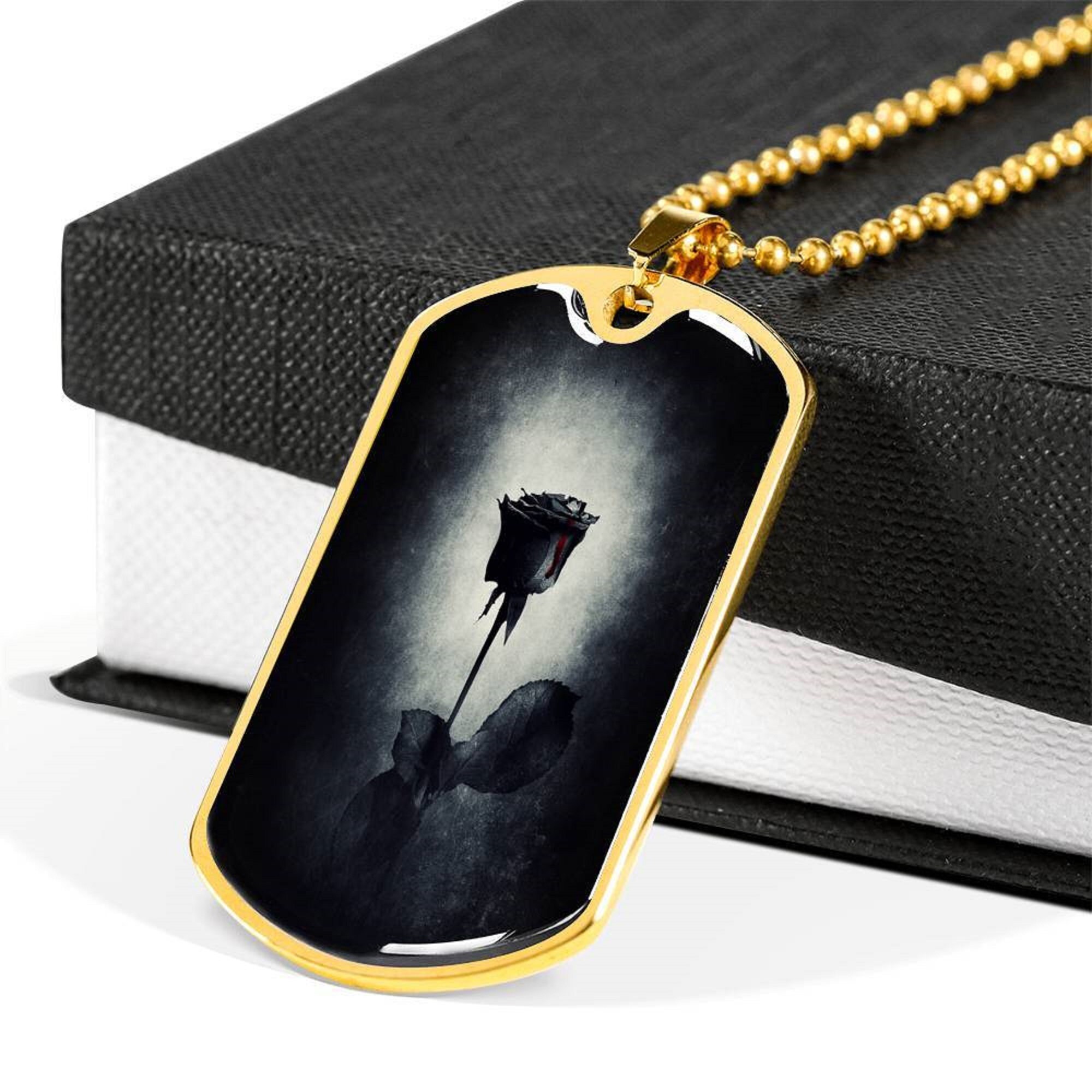 Black Rose Gothic Necklace, Black Rose Gothic Dog Tag Necklace - Etsy
