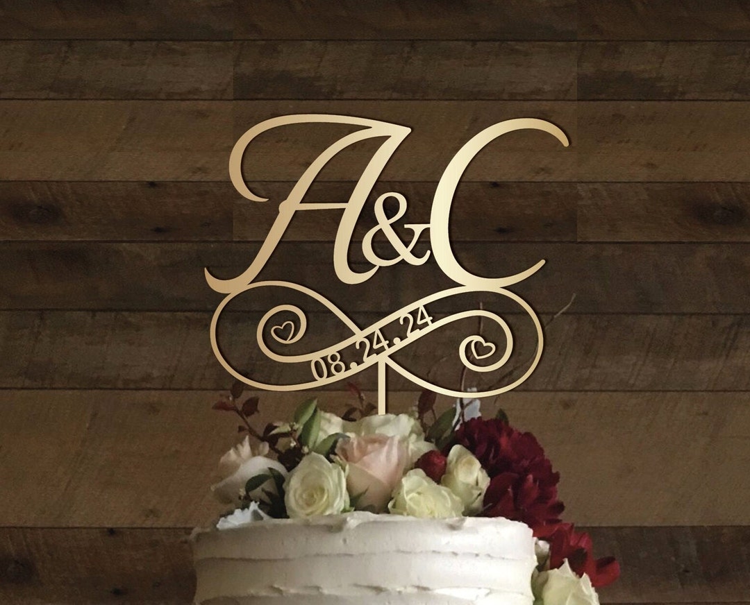 Gold Monogram Wedding Cake Topper Personalized Custom Initials Cake ...