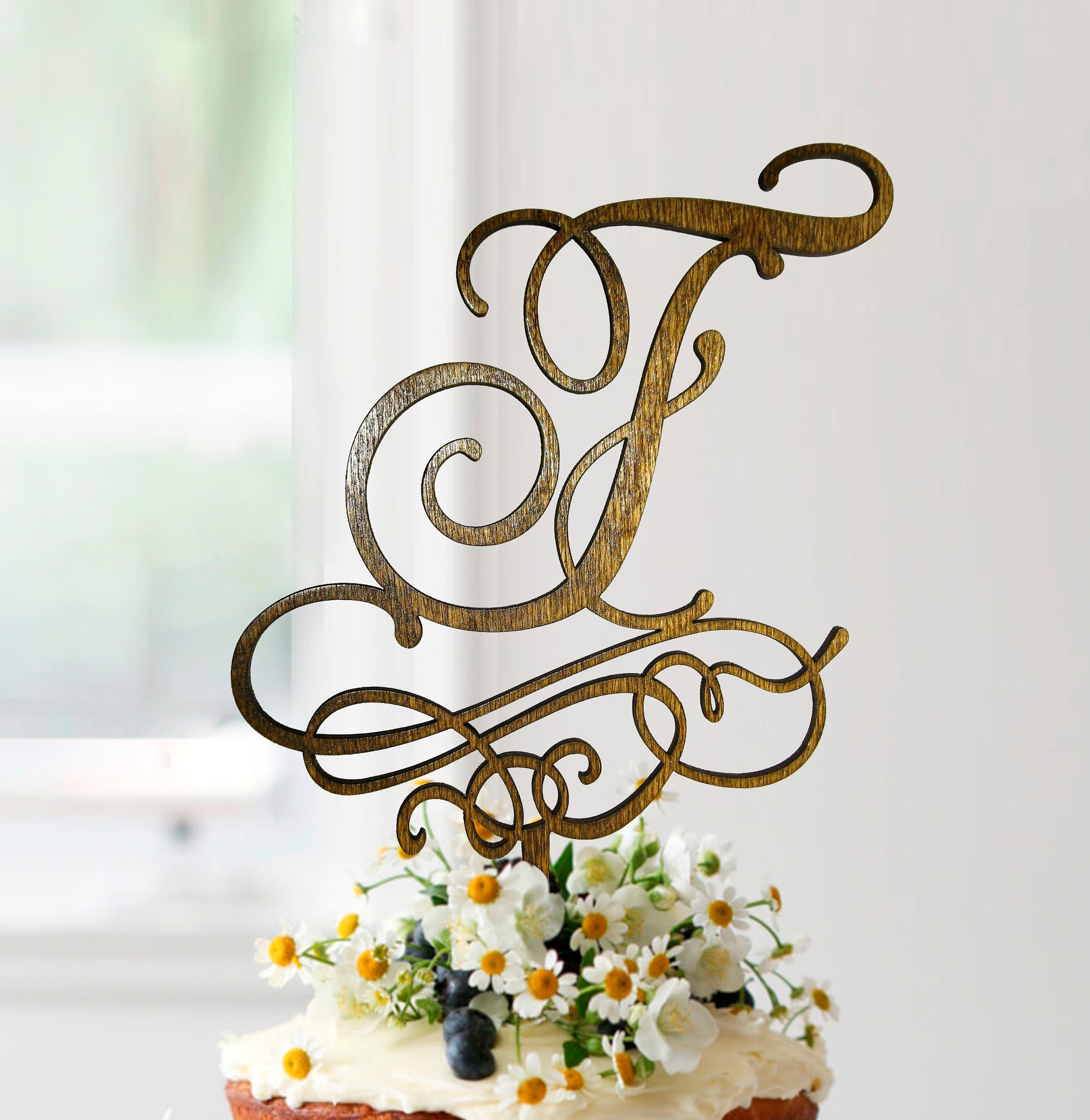 initial cake topper monogram cake topper CT#094 letters rustic cake ...