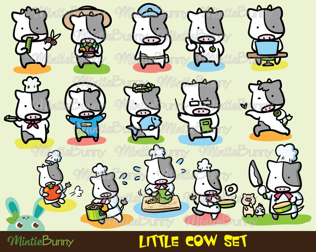 Cow Clipart - Farm Clipart - Cute Milk Cow - Hand Drawn - Kawaii Cute ...