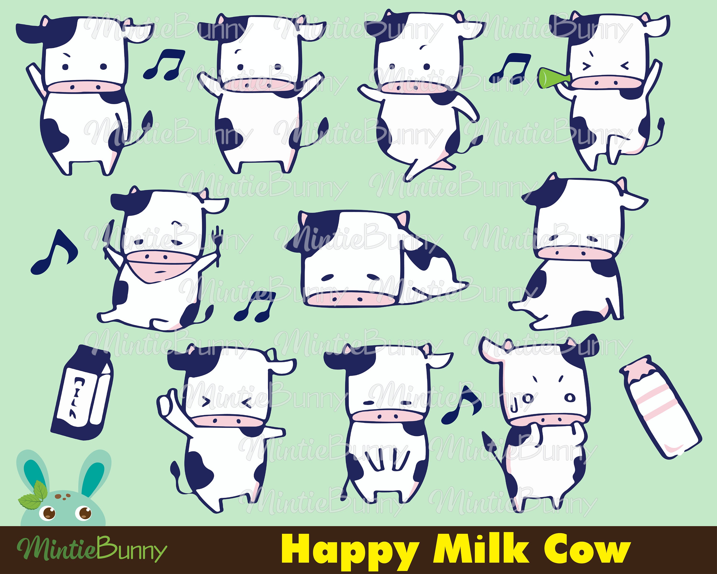 Happy Milk Cow Clipart Clipart Cute Milk Cow Hand Drawn | Etsy