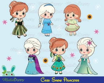 Winter Clipart Snow Princess Clipart Hand Drawn Chibi | Etsy