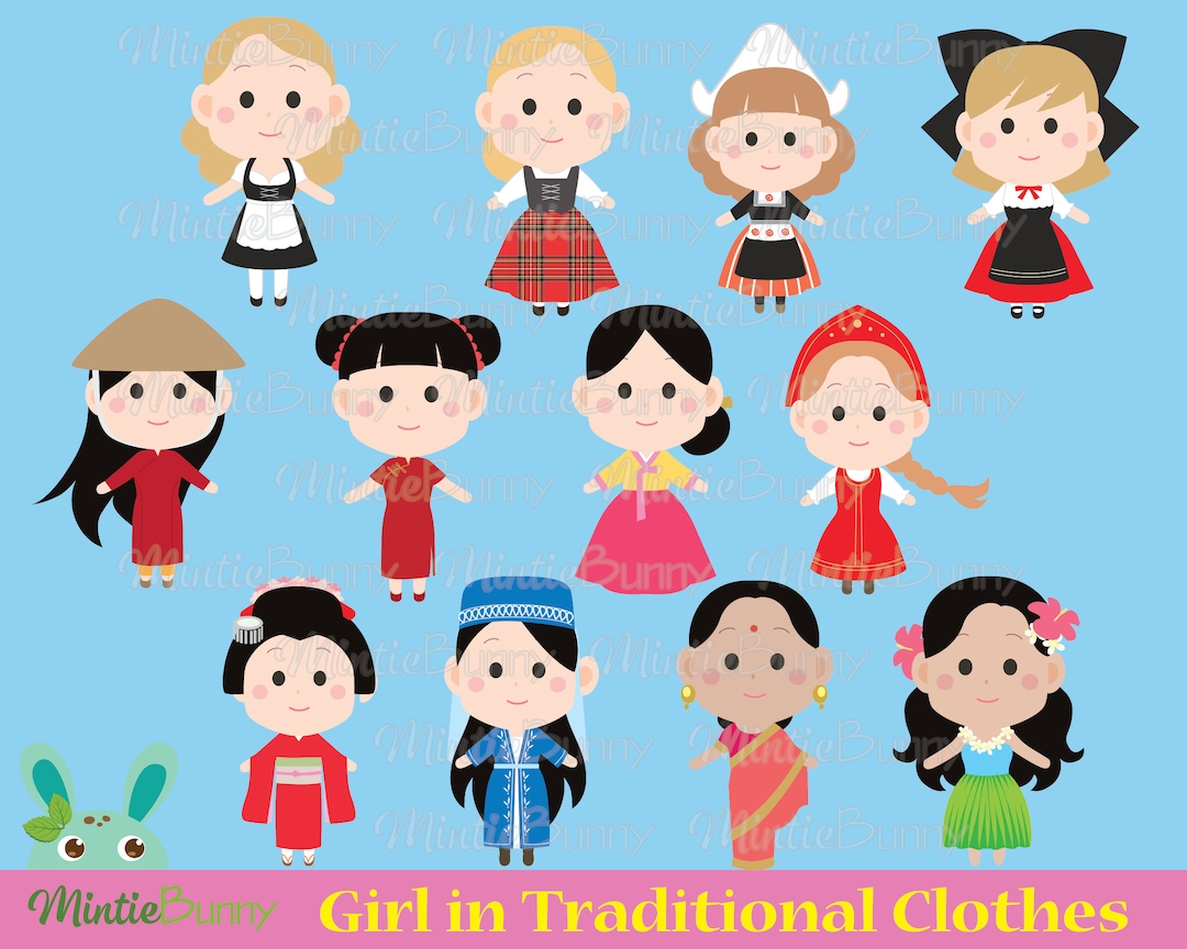 Girl Clipart - Traditional Clothes Clipart - Cute World Girls - Kawaii ...