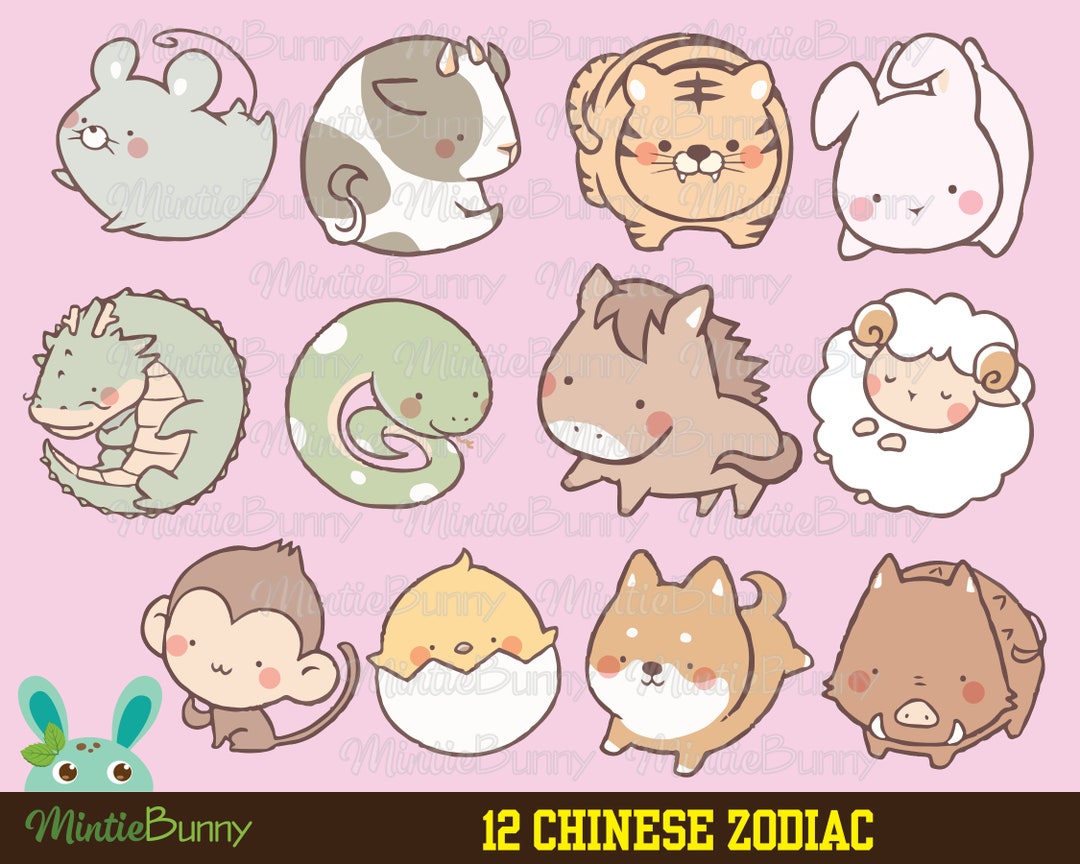Zodiac Clipart - Horoscope Clipart - 12 Chinese Zodiac Signs - Hand ...