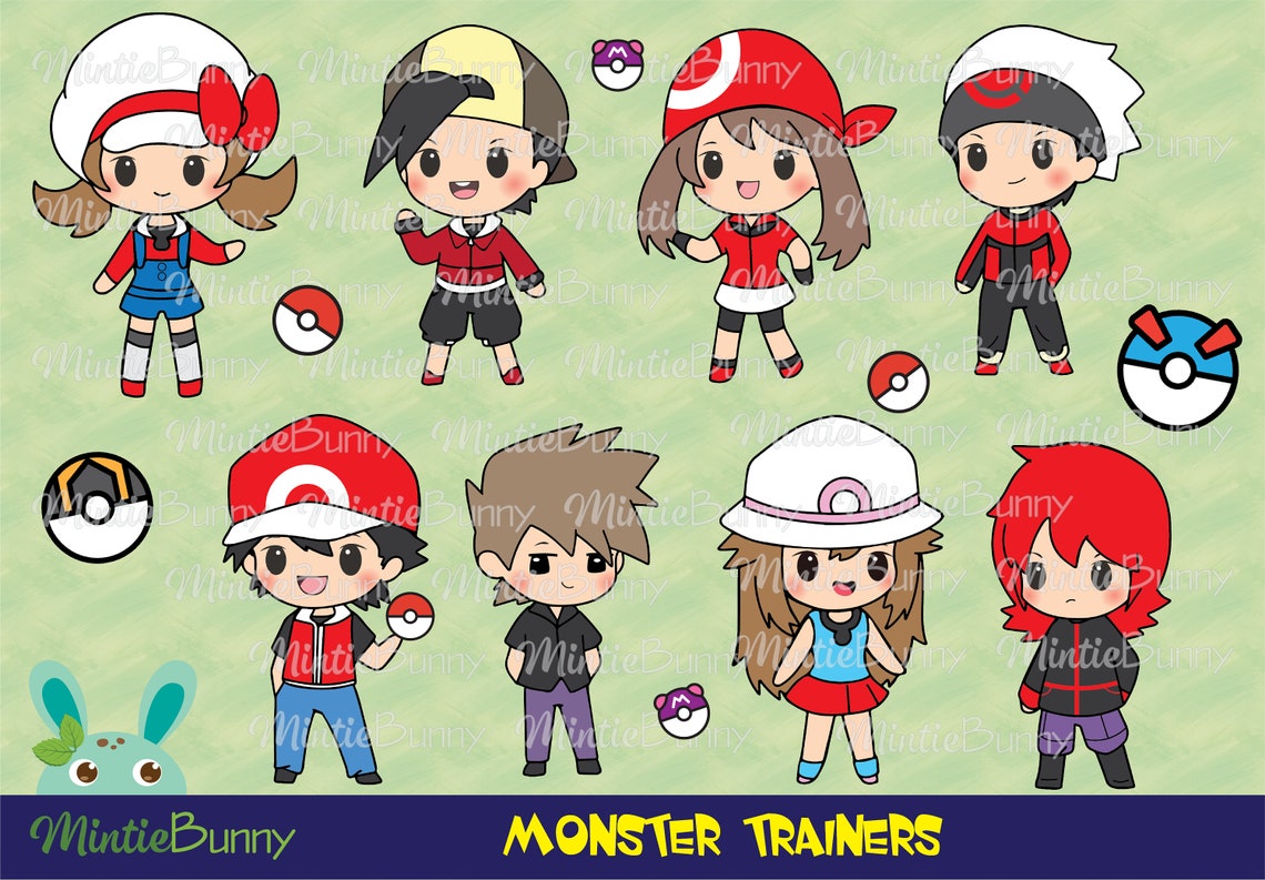 Trainer Monster Clipart - Chibi Trainer Clipart - Cute Hand Drawn ...