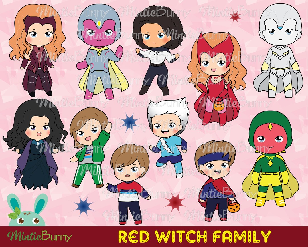 Red Witch Family Clipart - Heroes - Super Family Magic Hero Clipart ...