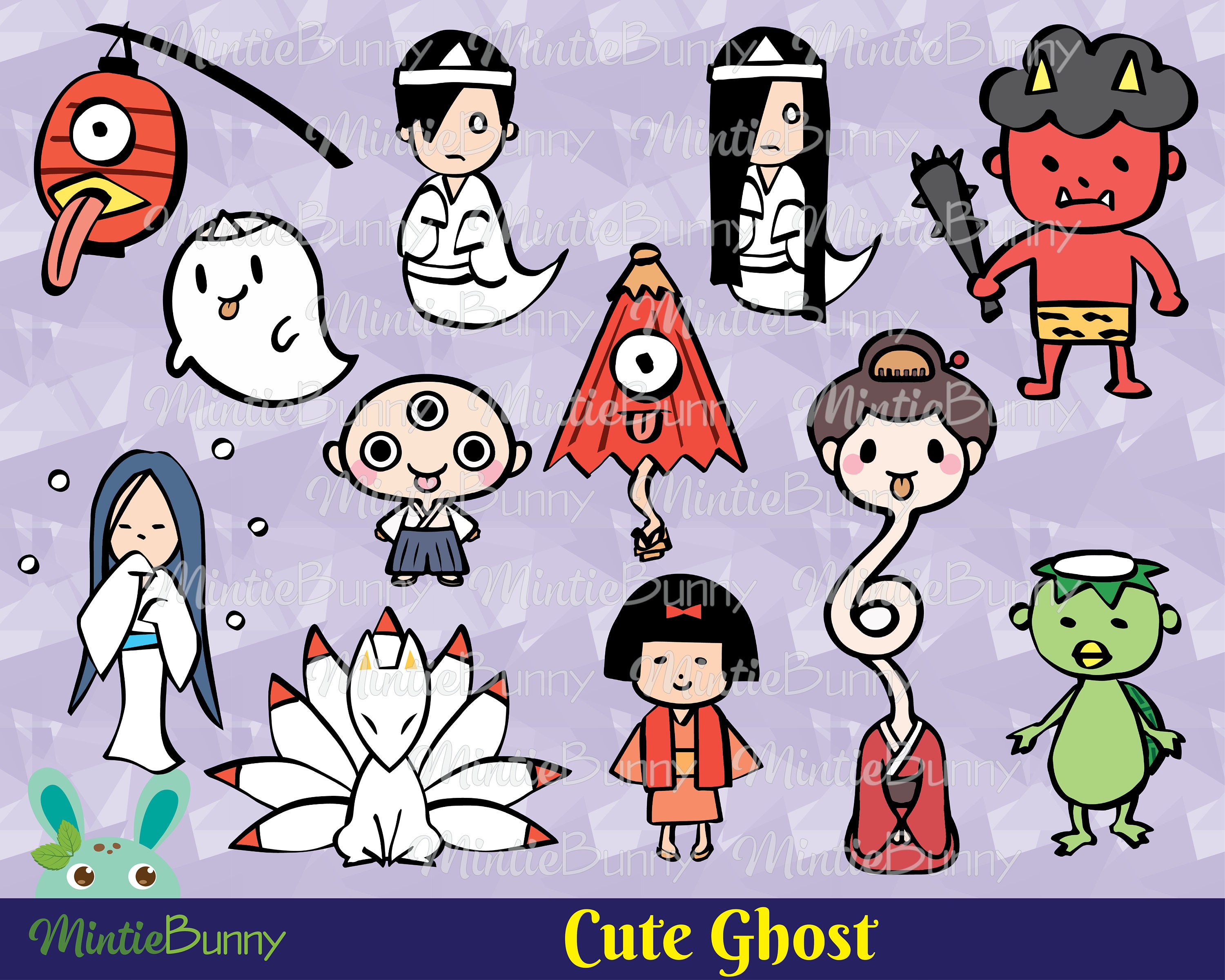 Kawaii Youkai Clipart Cute Monster Ghost Yokai Clipart | Etsy New Zealand