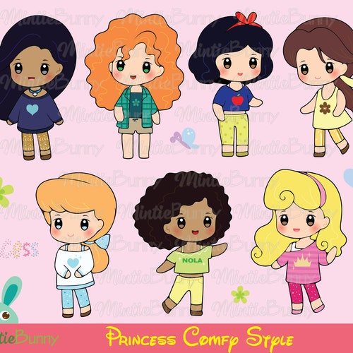 Princesses Comfy Style Clipart Princess Clipart Chibi - Etsy