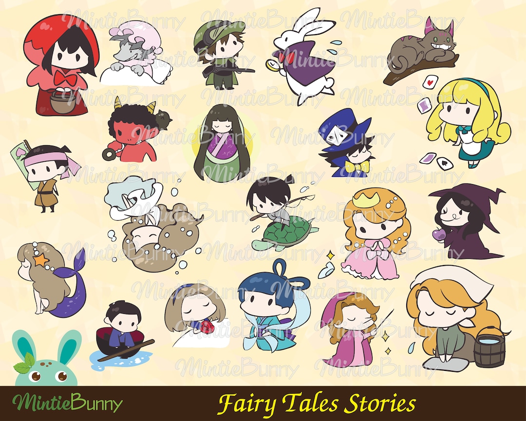 Fairy Tale Clipart - Little Mermaid - Alice in Wonderland - Hand Drawn ...