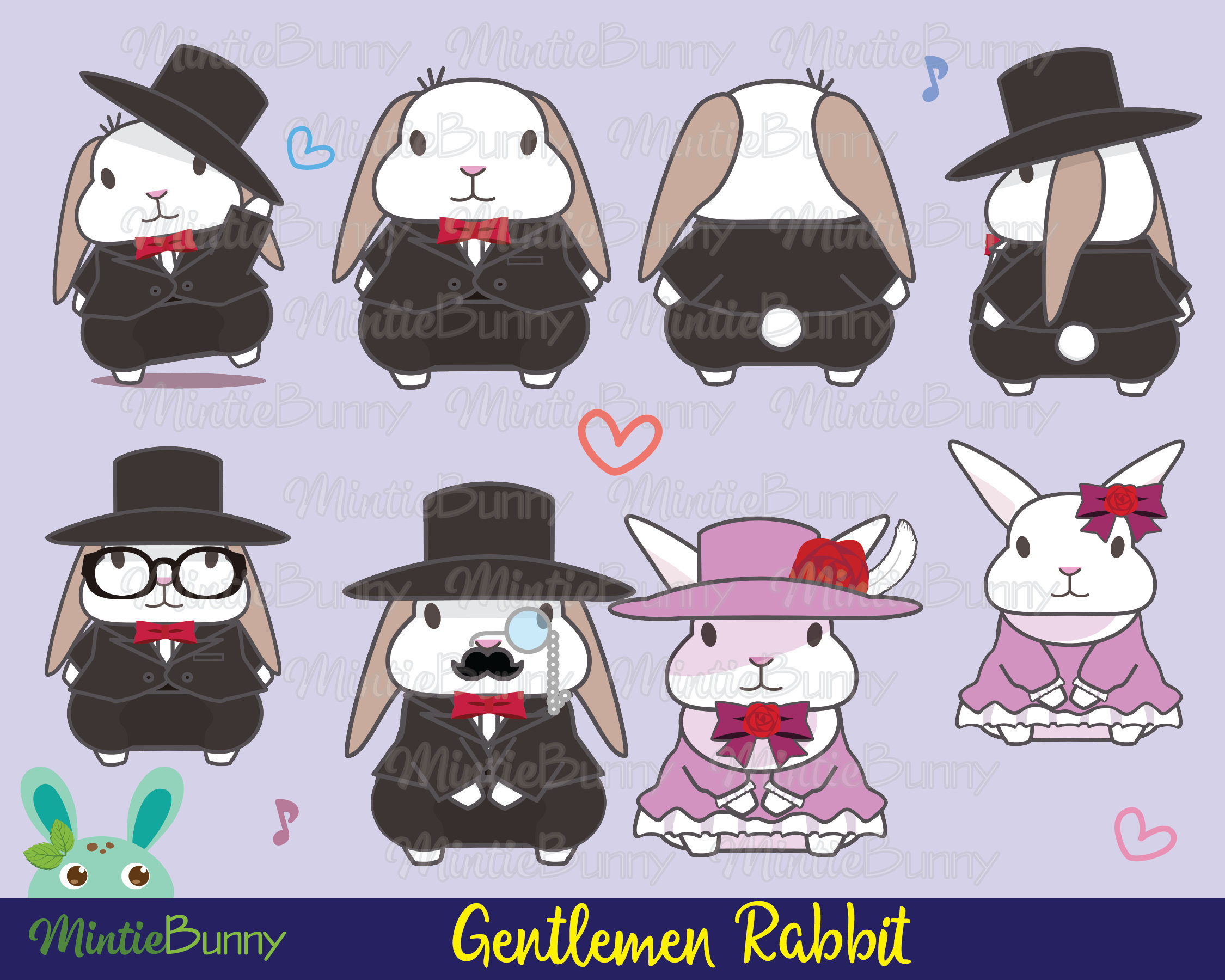 Gentlemen Rabbit Clipart - Animal Clipart - Bunny Clipart - Gentlemen ...