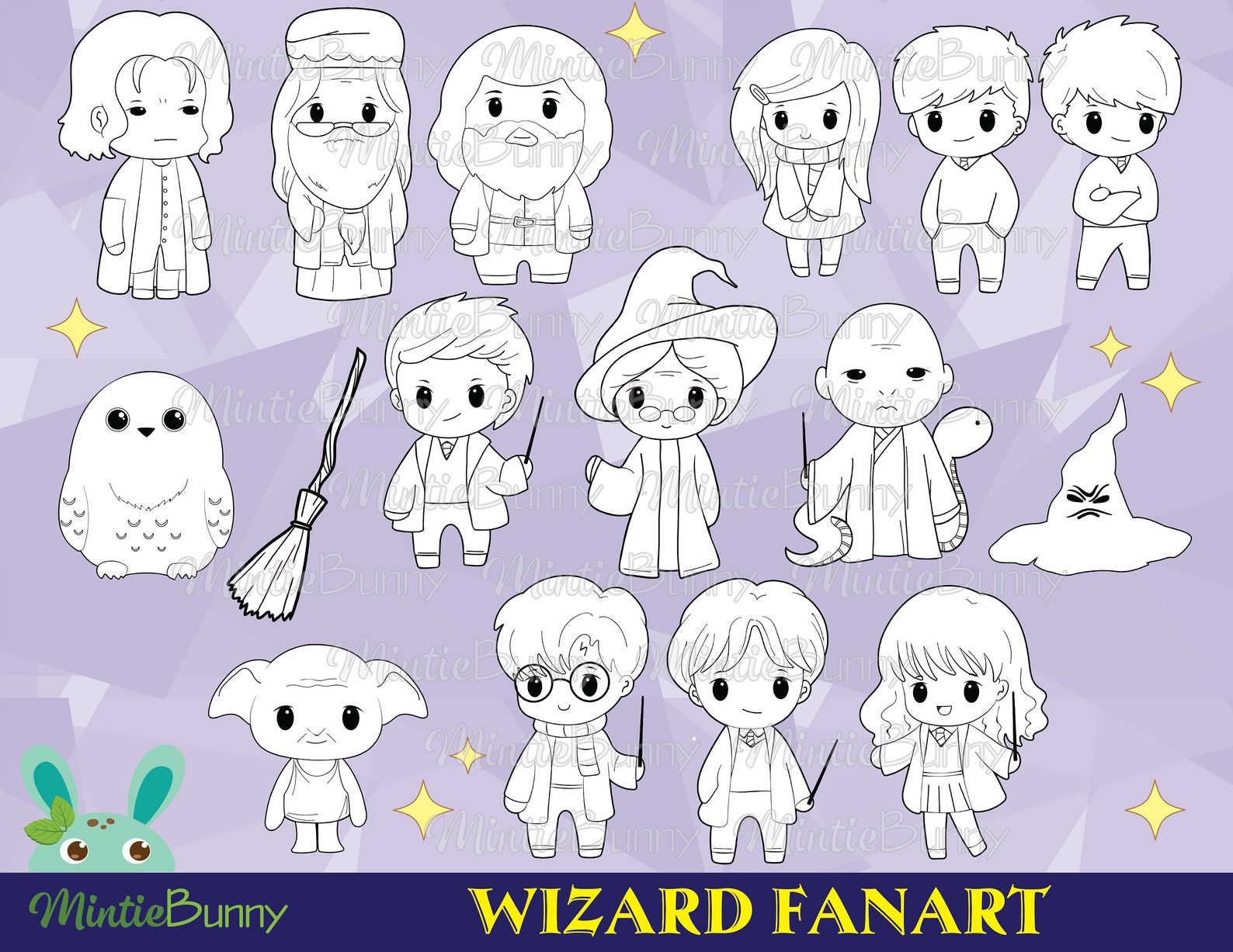 Wizard Stamp - Magic Wizard Coloring Page -mage School Digital Stamp ...