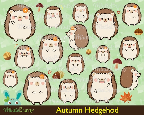 Hedgehog Clipart Autumn Clipart Cute Animal Hand Drawn | Etsy