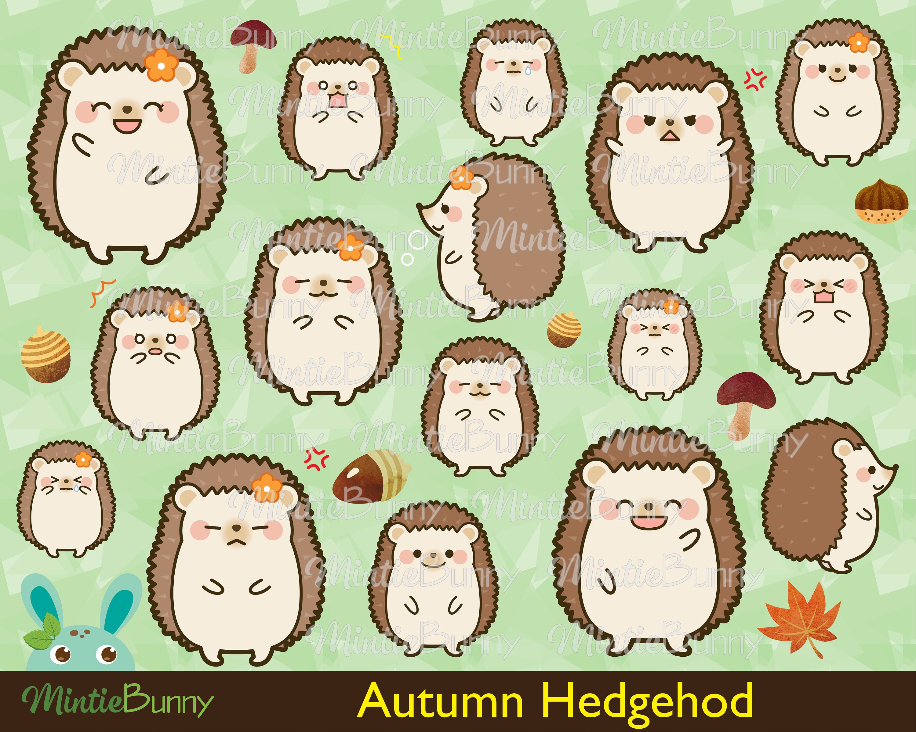 Hedgehog Clipart Autumn Clipart Cute Animal Hand Drawn - Etsy