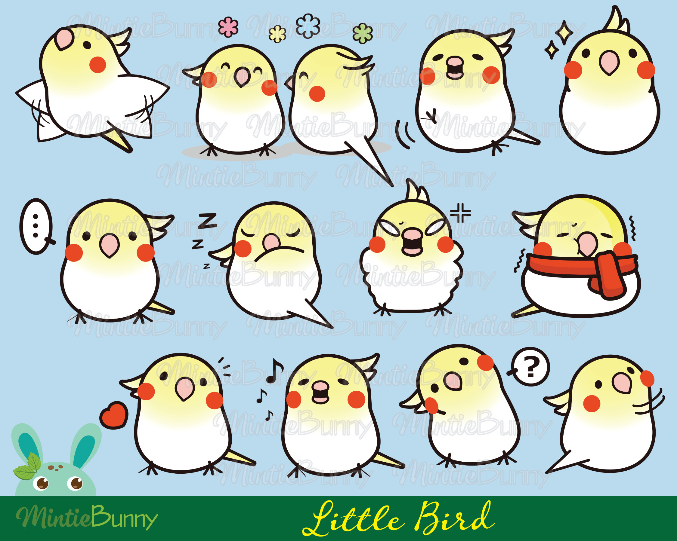 Bird Clipart Animal Clipart Kawaii Clipart Hand Drawn - Etsy Denmark