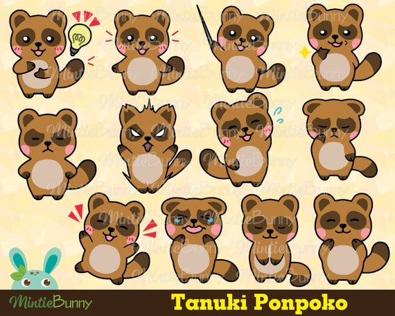 Tanuki Clipart Ponpoko Clipart Cute Animal Hand Drawn | Etsy Canada