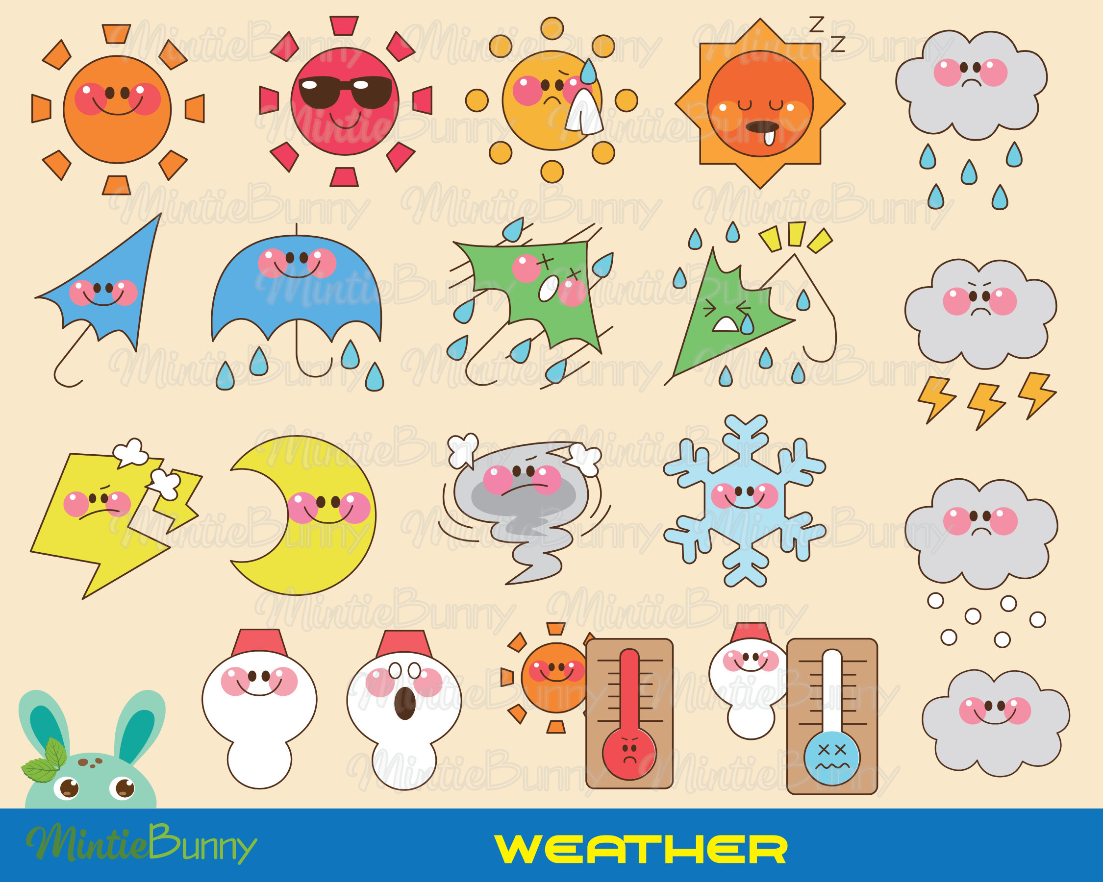 Weather Clipart - Sunny Clipart - Rainny Clipart - Snow Clipart ...