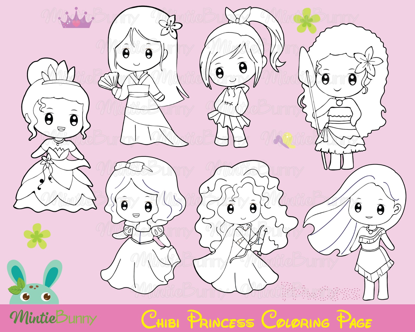 Princess Stamp - Princess Coloring Page - Digital Stamp - Planner ...